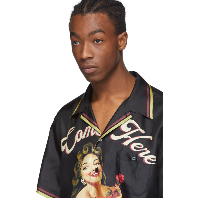 Dolce and Gabbana Black Silk Hawaii Pin-Up Shirt Dolce & Gabbana
