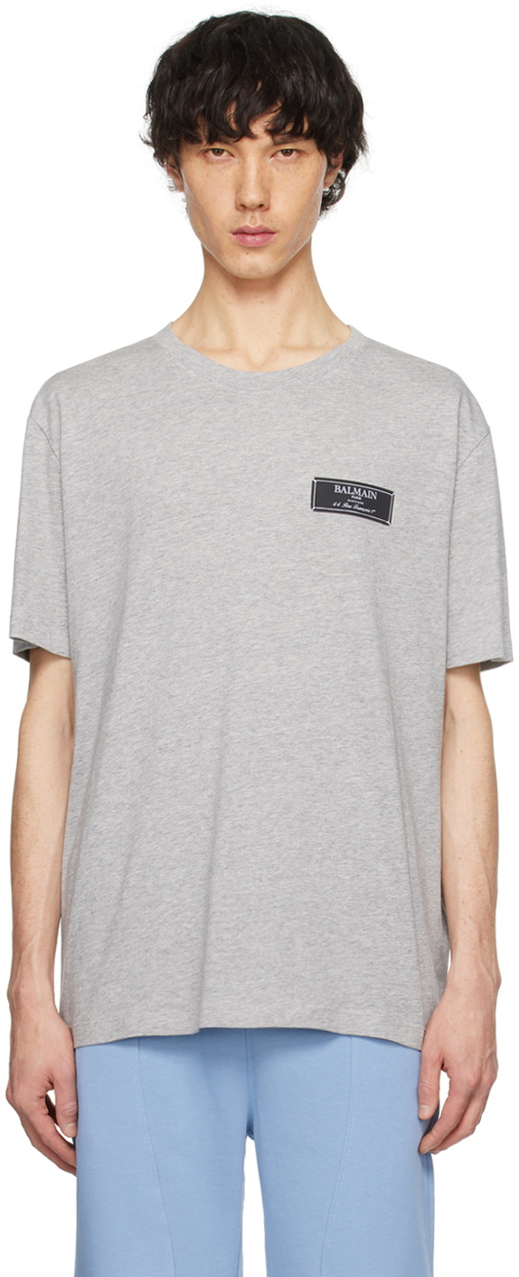 Balmain Gray Patch T-Shirt Balmain