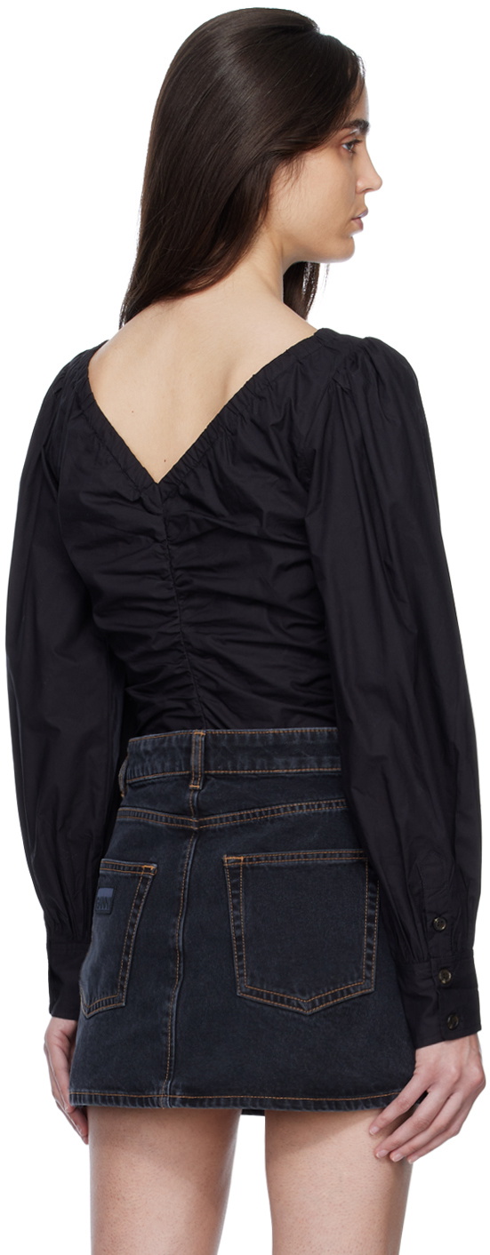 GANNI Black Ruched Blouse GANNI
