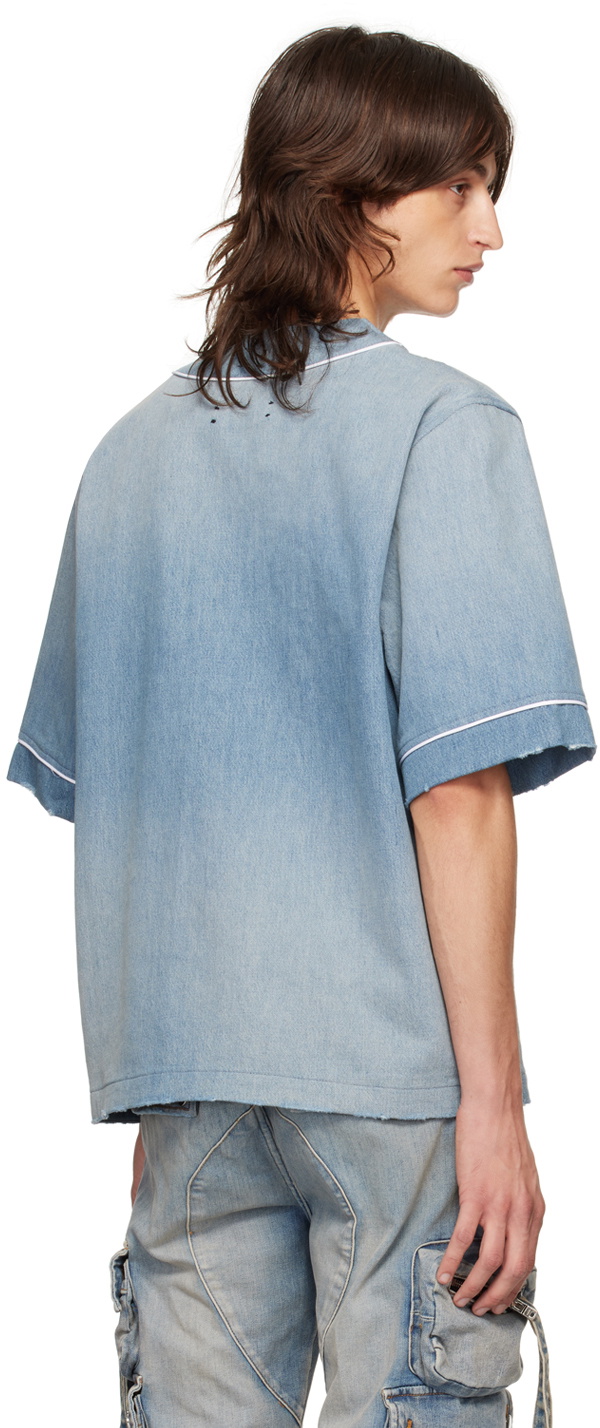 AMIRI Blue Sunfaded Baseball Denim Shirt Amiri