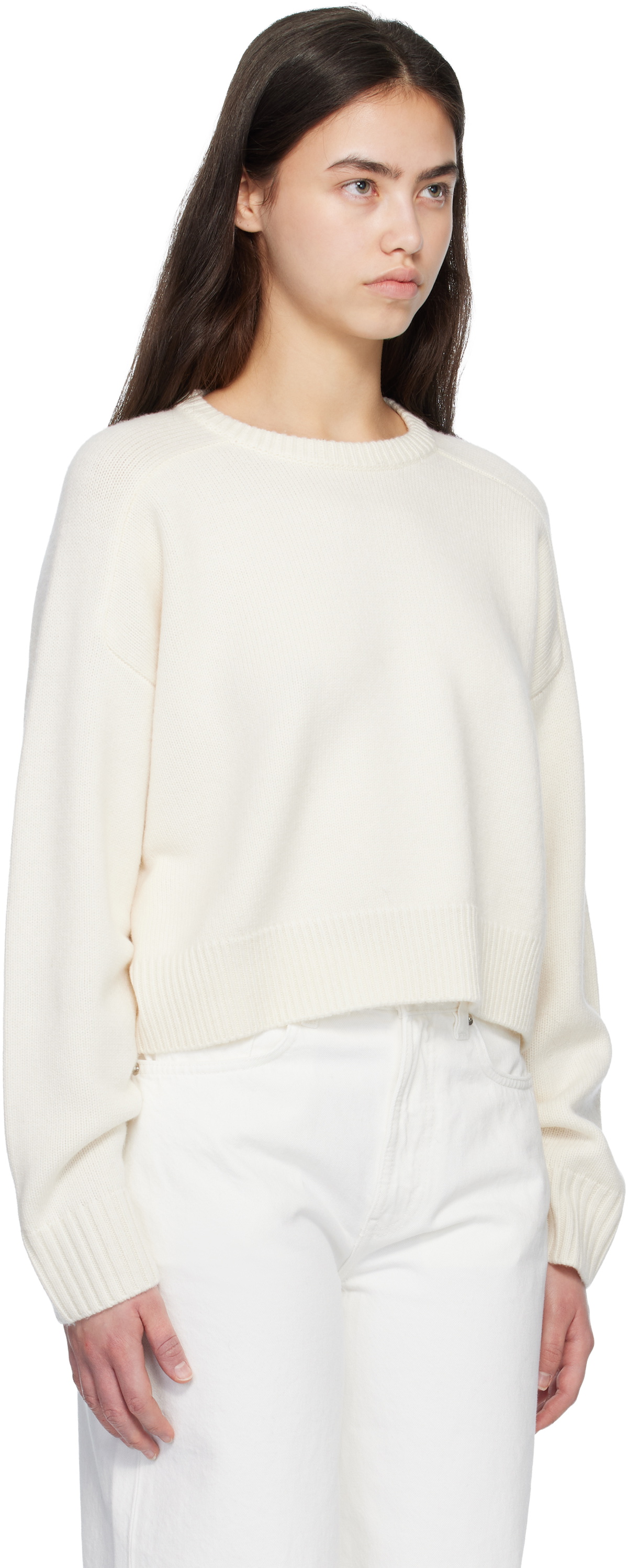 Loulou de Saison Off-White BRUZZI LDS Cropped Sweater Loulou Studio