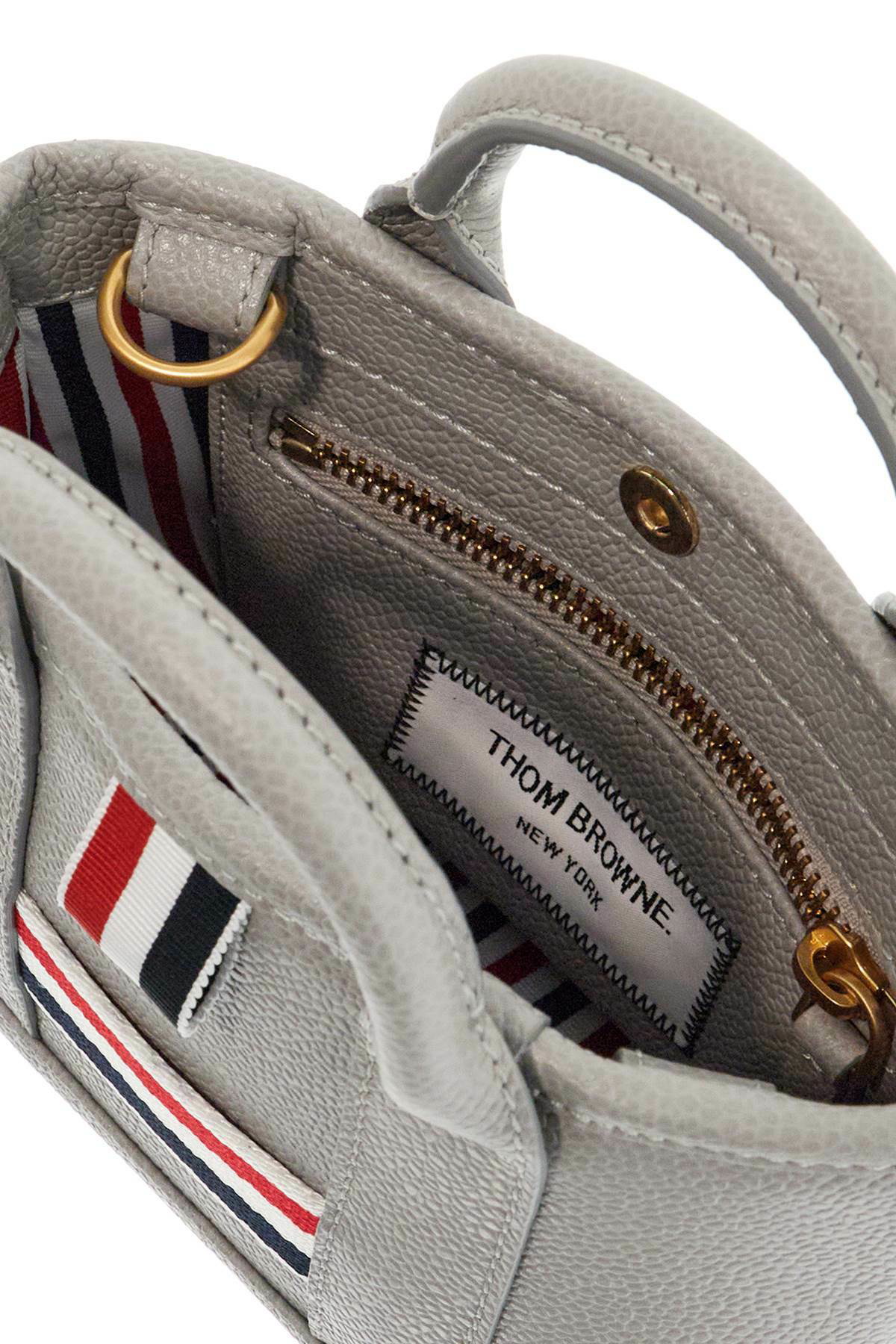 THOM BROWNE light gray leather micro tool tote bag with tricolor ...