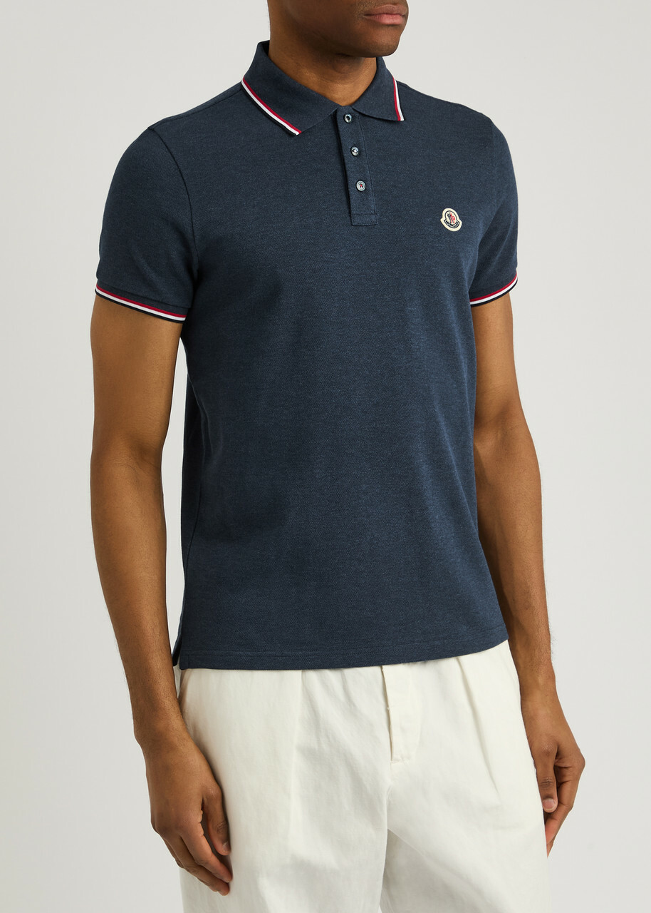Moncler Logo-appliquéd Piqué Cotton Polo Shirt Blue Moncler