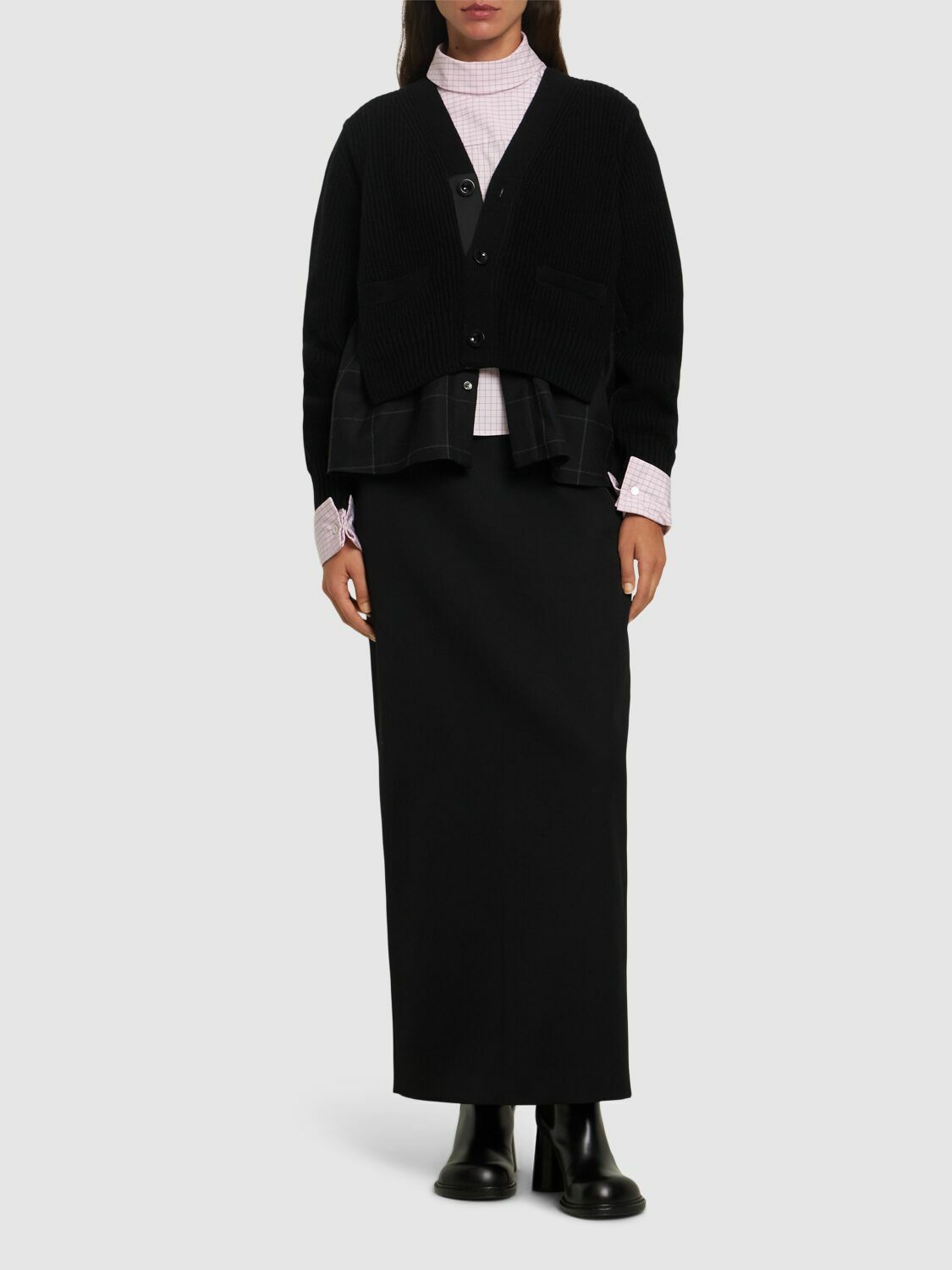 SACAI Windowpane Knit Cardigan Sacai