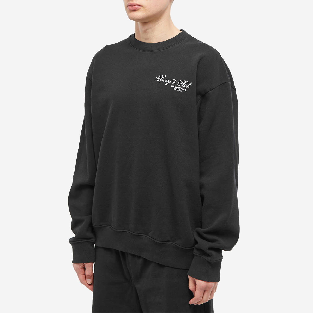 Sporty & Rich Men's Villa Crew Sweat in Black/White Sporty & Rich