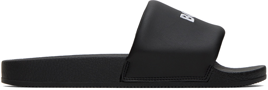 BOSS Black Embroidered Slides BOSS