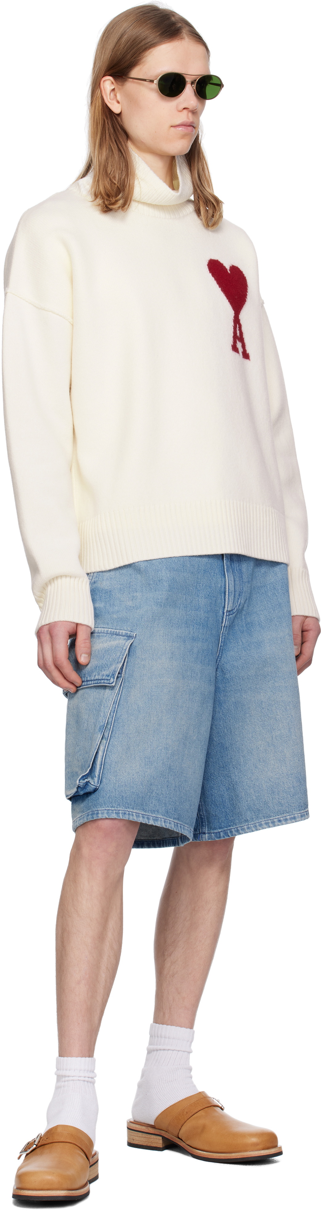 AMI Paris Off-White Wool Ami de Coeur Turtleneck AMI