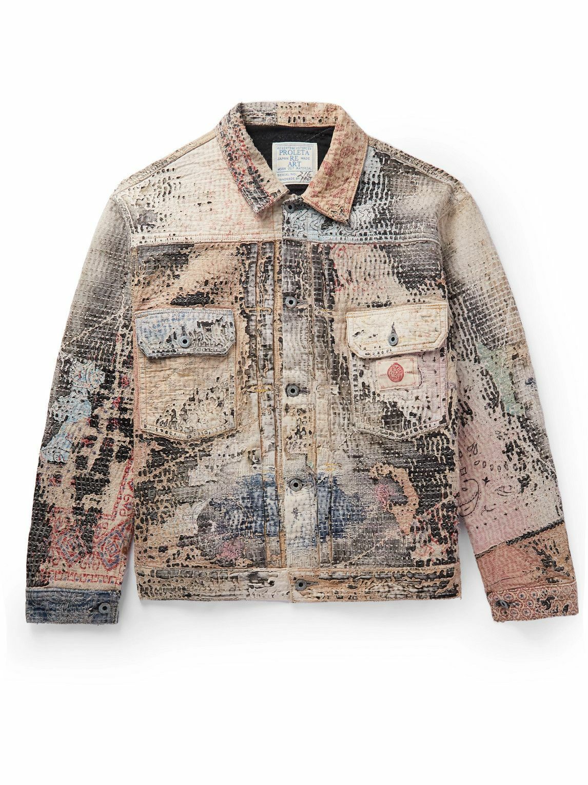 PROLETA-RE-ART - Uroboros Distressed Embroidered Bandana-Print Denim ...