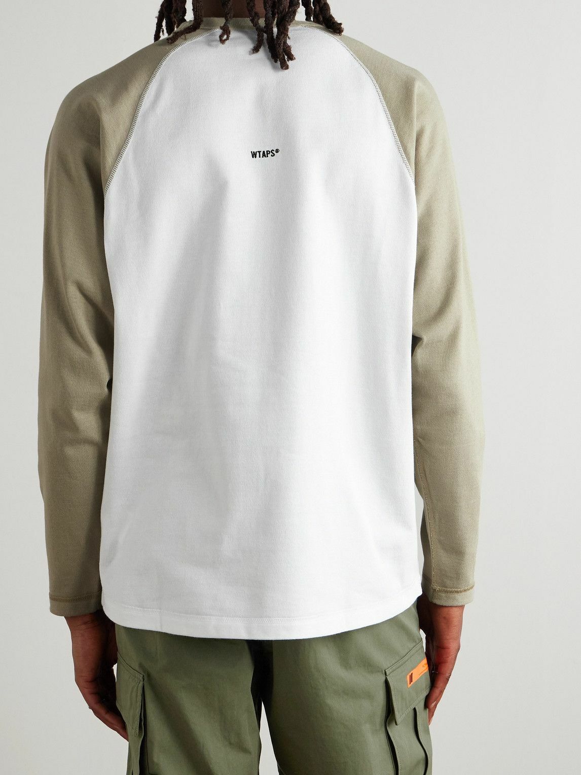 WTAPS - Ian Logo-Appliquéd Two-Tone Cotton-Jersey T-Shirt - Neutrals WTAPS