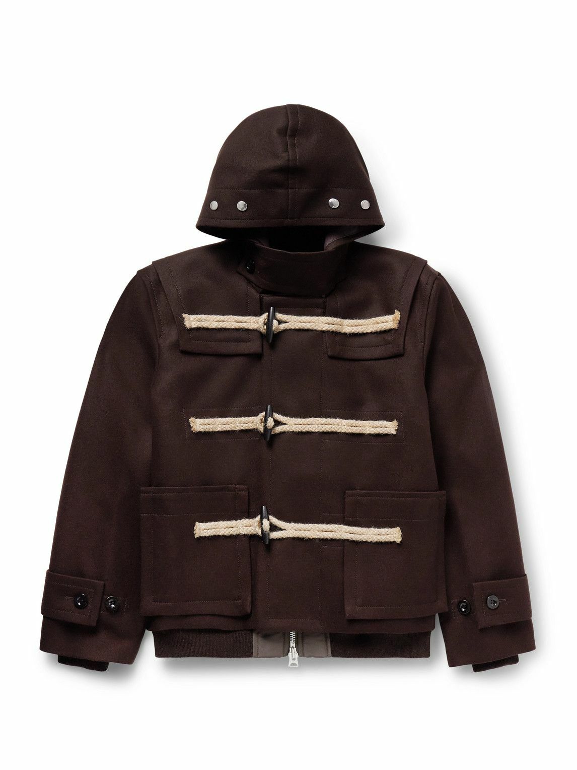 Sacai - Rope-Trimmed Layered Melton Wool-Felt and Nylon Hooded Jacket ...