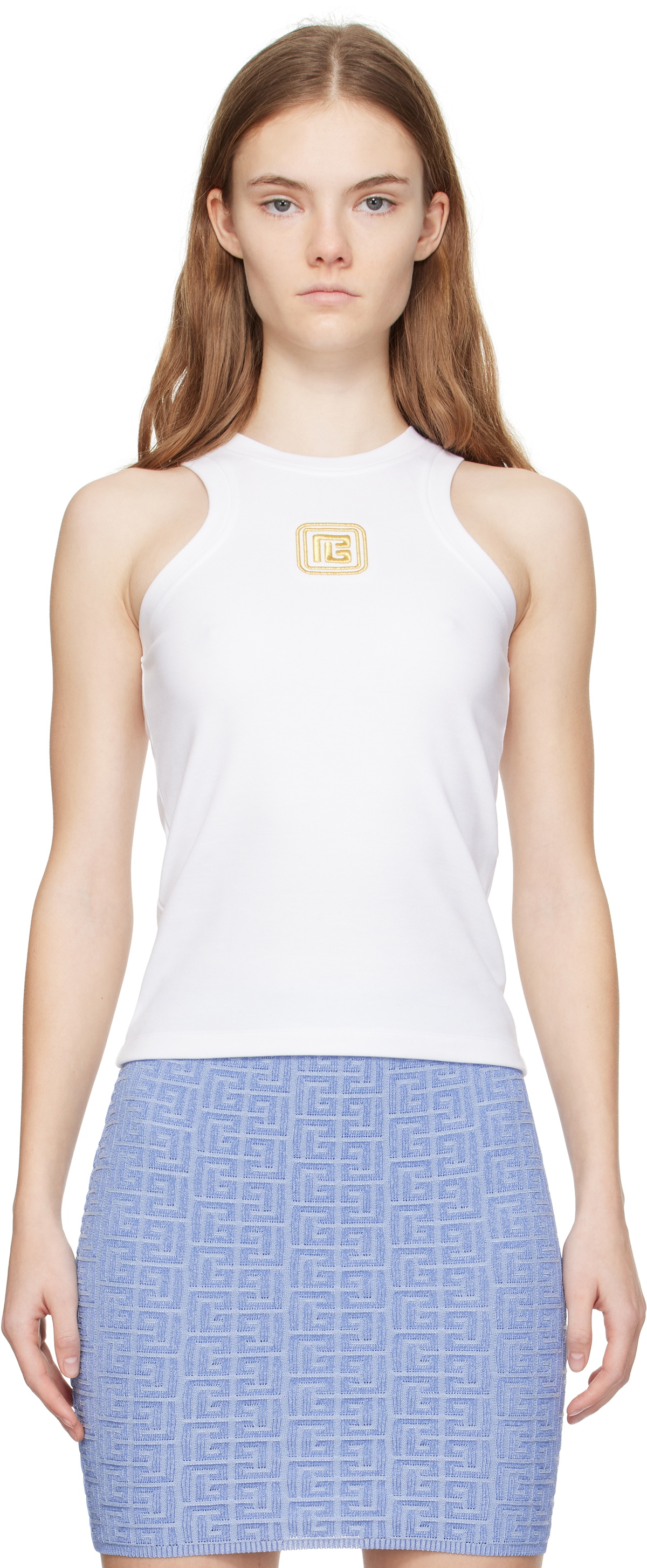 Balmain White Retro 'PB' Tank Top Balmain