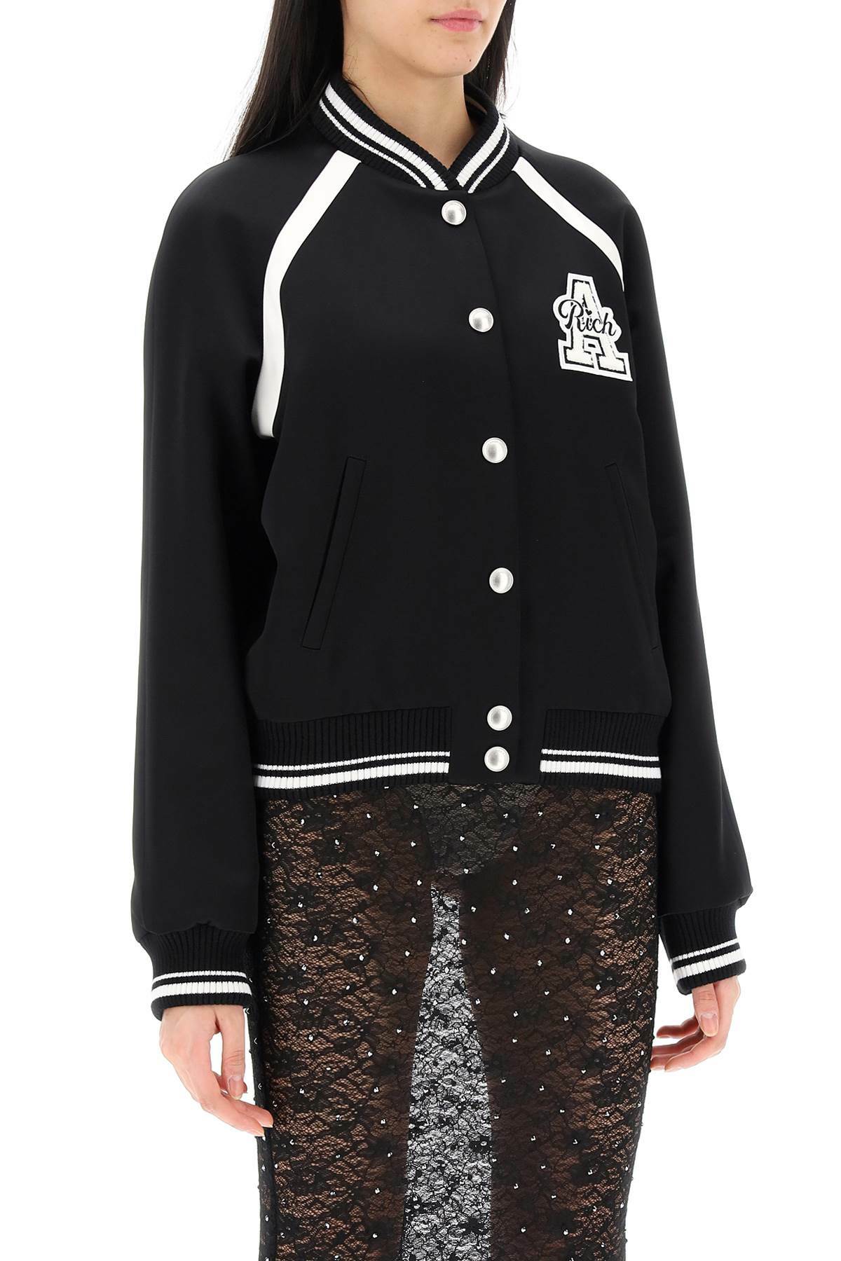 ALESSANDRA RICH satin bomber jacket with logo patch Black Alessandra Rich