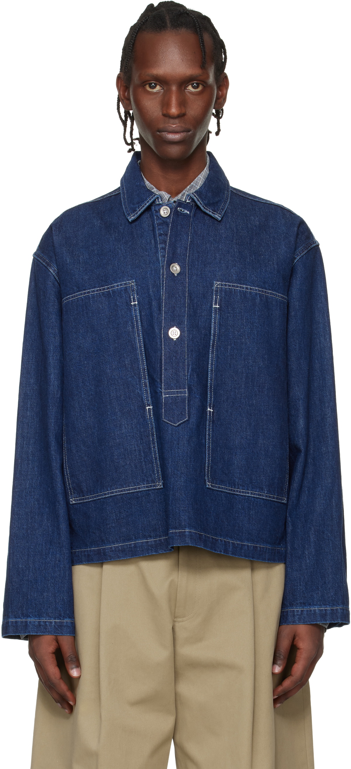 Studio Nicholson Indigo Aaron Levine Edition York Popover Denim Shirt ...