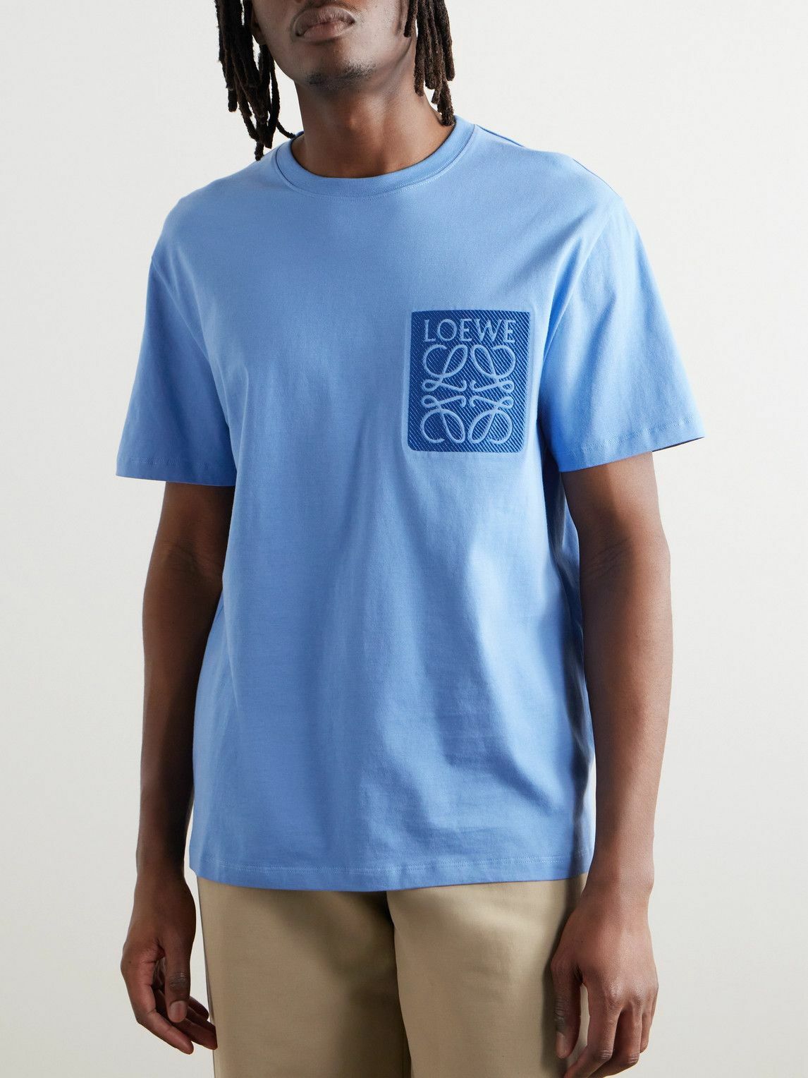 LOEWE - Anagram Logo-Embroidered Cotton-Jersey T-Shirt - Blue Loewe