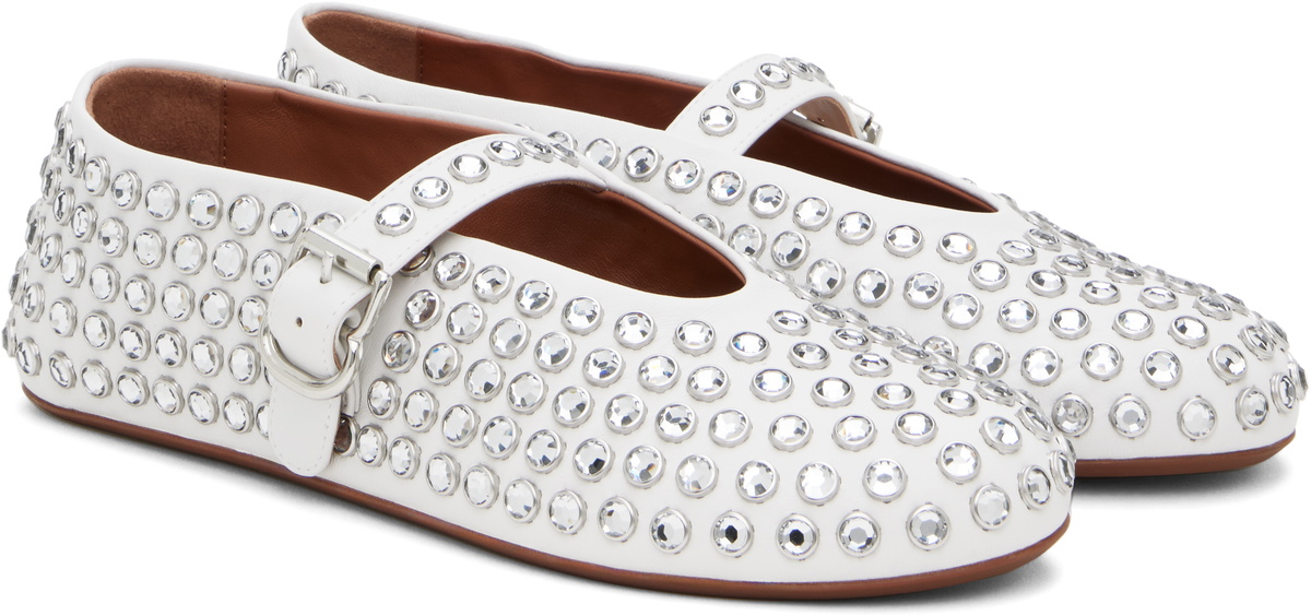 ALAÏA White Strass Ballerina Flats ALAÏA