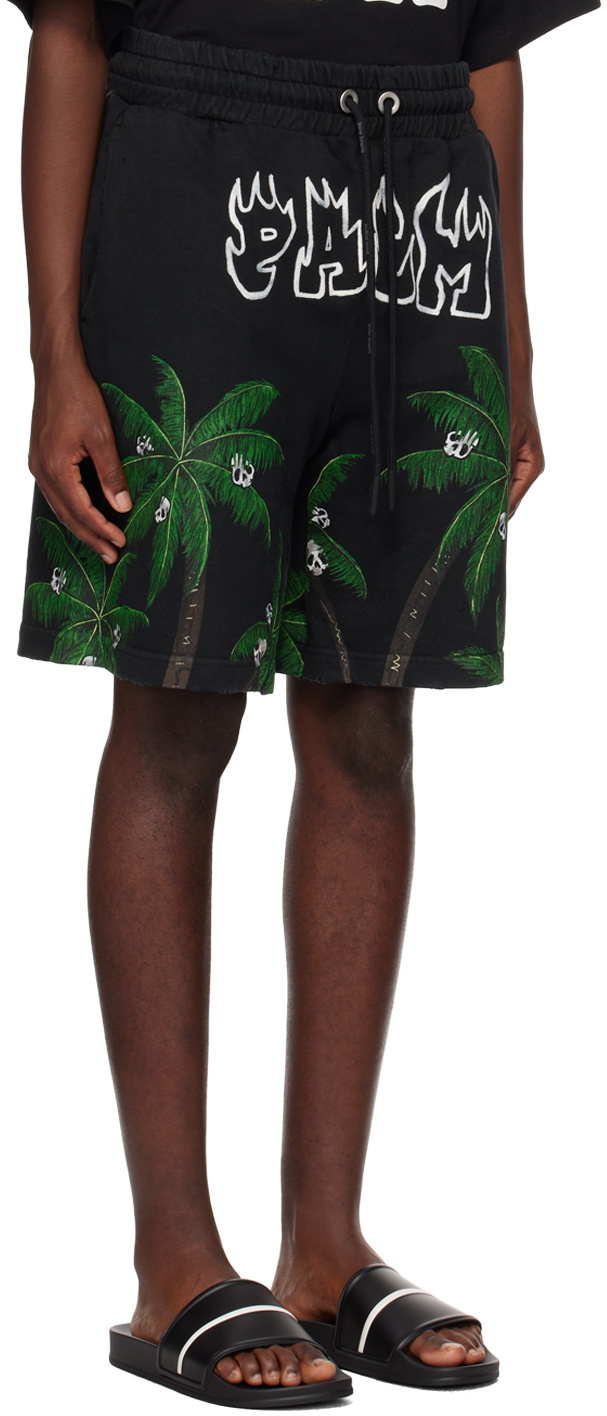 Palm Angels Black Palm & Skull Shorts Palm Angels
