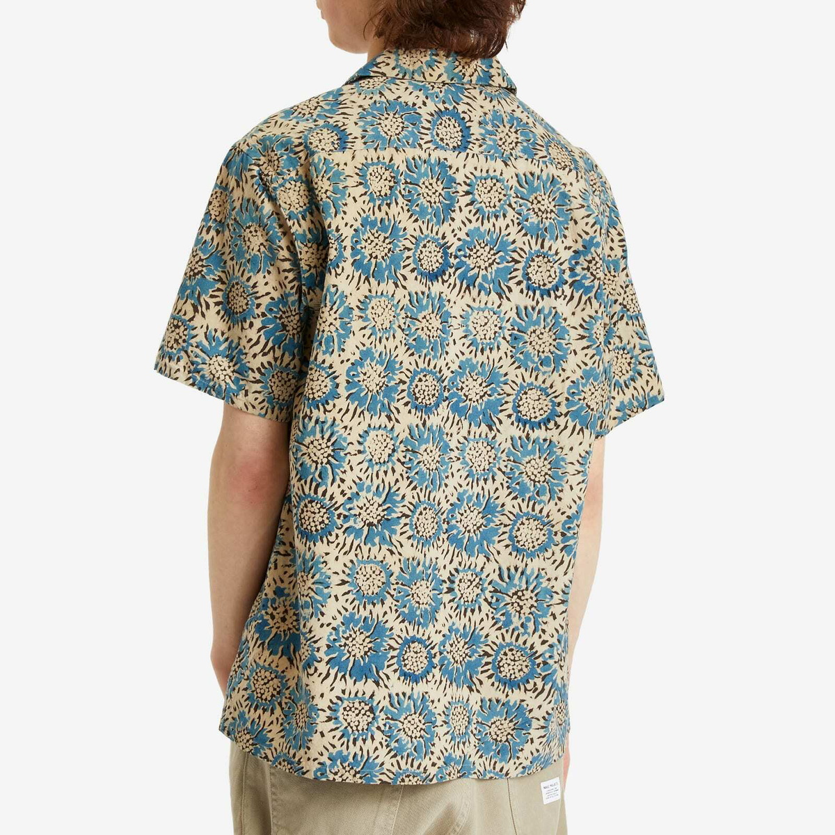 Beams Plus Men's Open Collar Block Print Sunflower Shirt in Blue Beams Plus