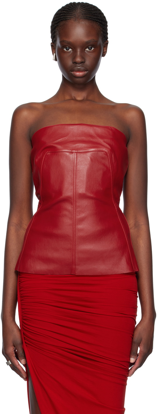 Rick Owens Red Bustier Leather Tank Top Rick Owens