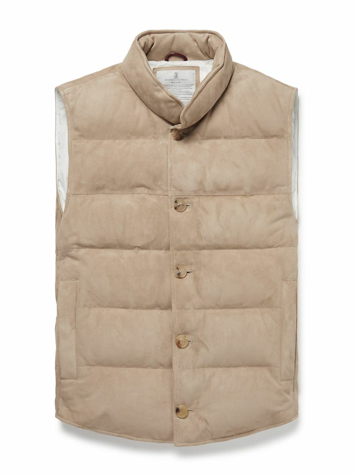 Brunello Cucinelli - Padded Quilted Suede Down Gilet - Neutrals ...
