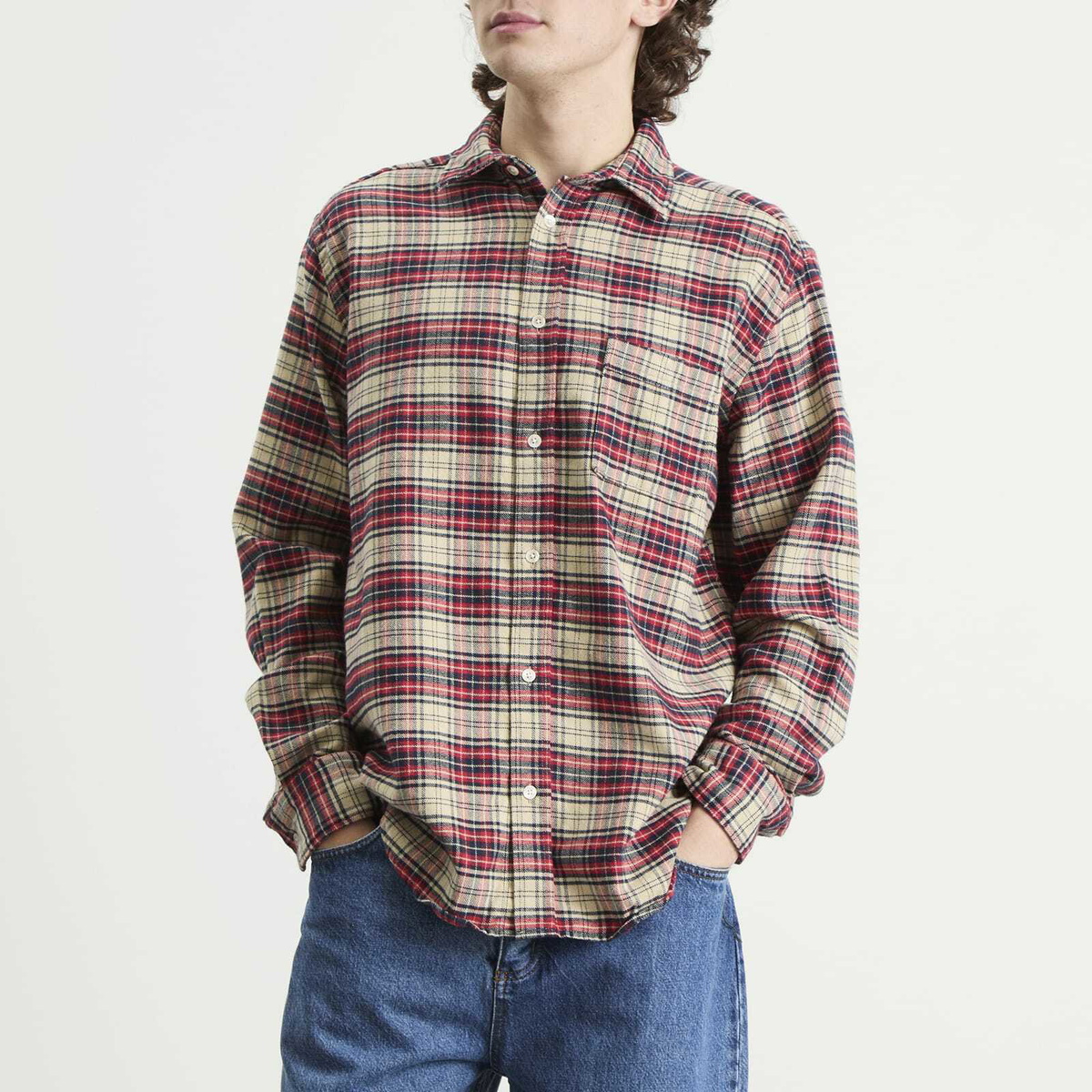 Foret Men's River Flannel Shirt in Red/Navy/Cloud Foret