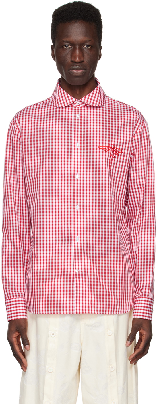 Simone Rocha Red & White Embroidered Shirt Simone Rocha