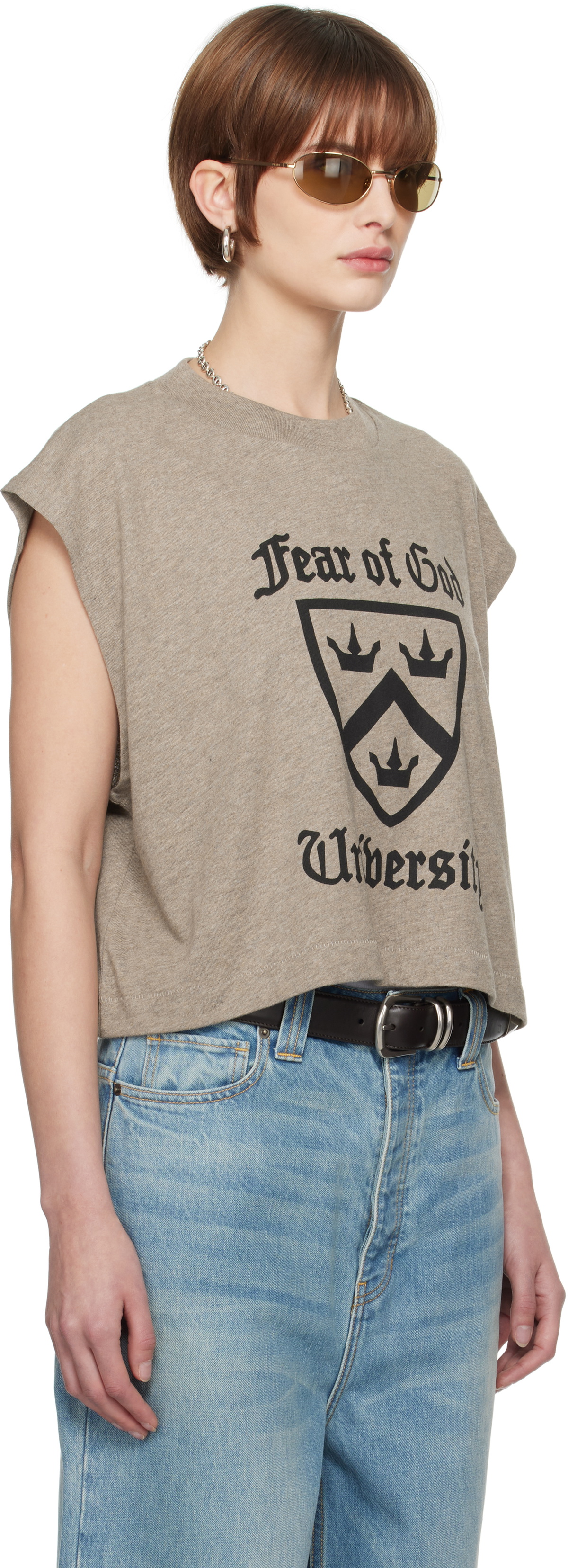 Fear of God ESSENTIALS Gray Tri-Blend Cropped Muscle T-shirt Fear Of ...