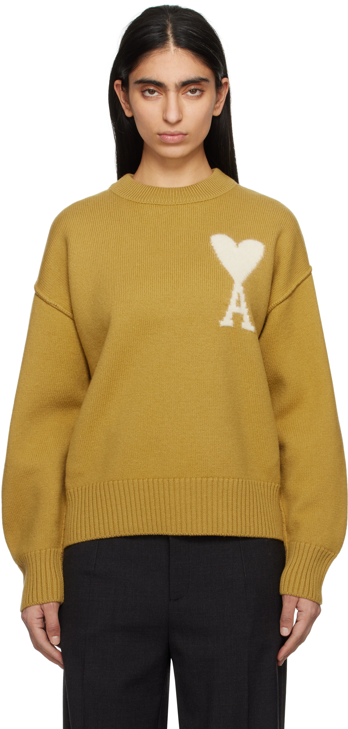 AMI Paris Khaki Wool Ami de Coeur Sweater AMI