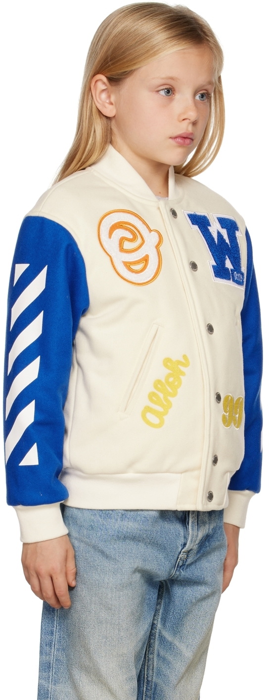 Off-White Kids Off-White & Blue Patches Bomber Jacket Off-White
