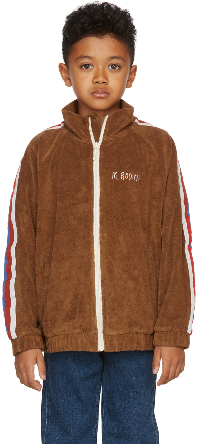 Mini Rodini Kids Brown Terry Stripe Track Jacket Mini Rodini