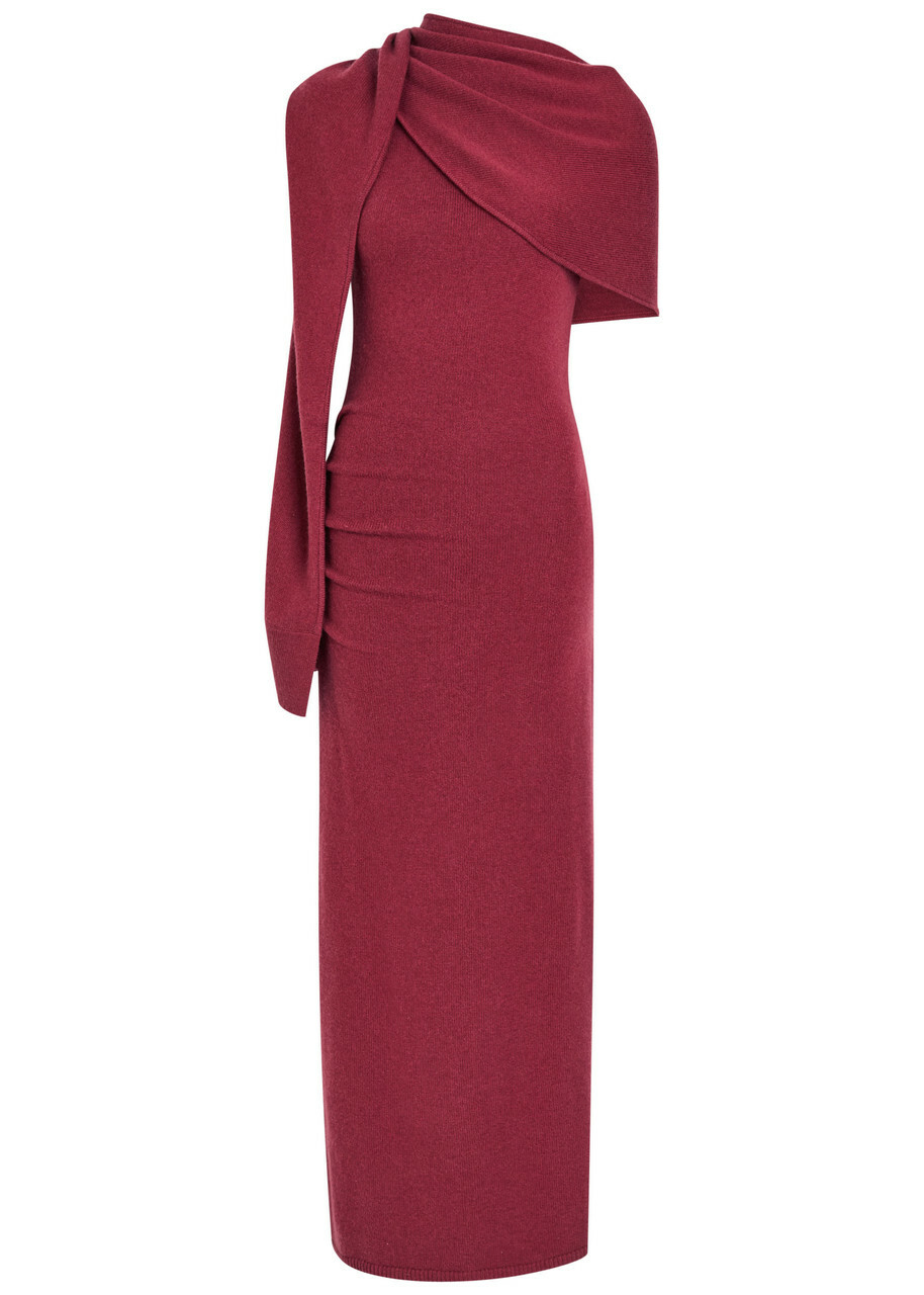 Simkhai Hathaway Draped Wool and Cashmere-blend Maxi Dress Dark Red Simkhai