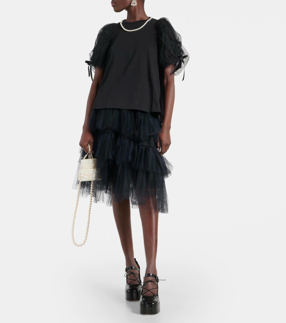 Simone Rocha Puff-sleeve jersey and tulle top Simone Rocha