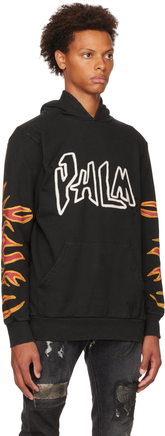 Palm Angels Black Graffiti Flames Hoodie Palm Angels