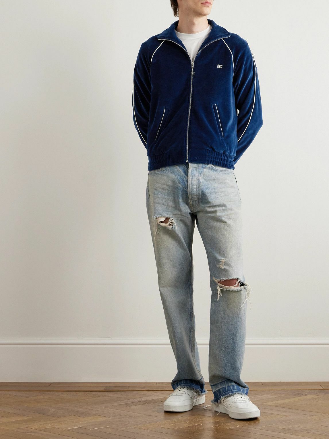 CELINE - Slim-Fit Logo-Embroidered Cotton-Blend Velour Track Jacket ...