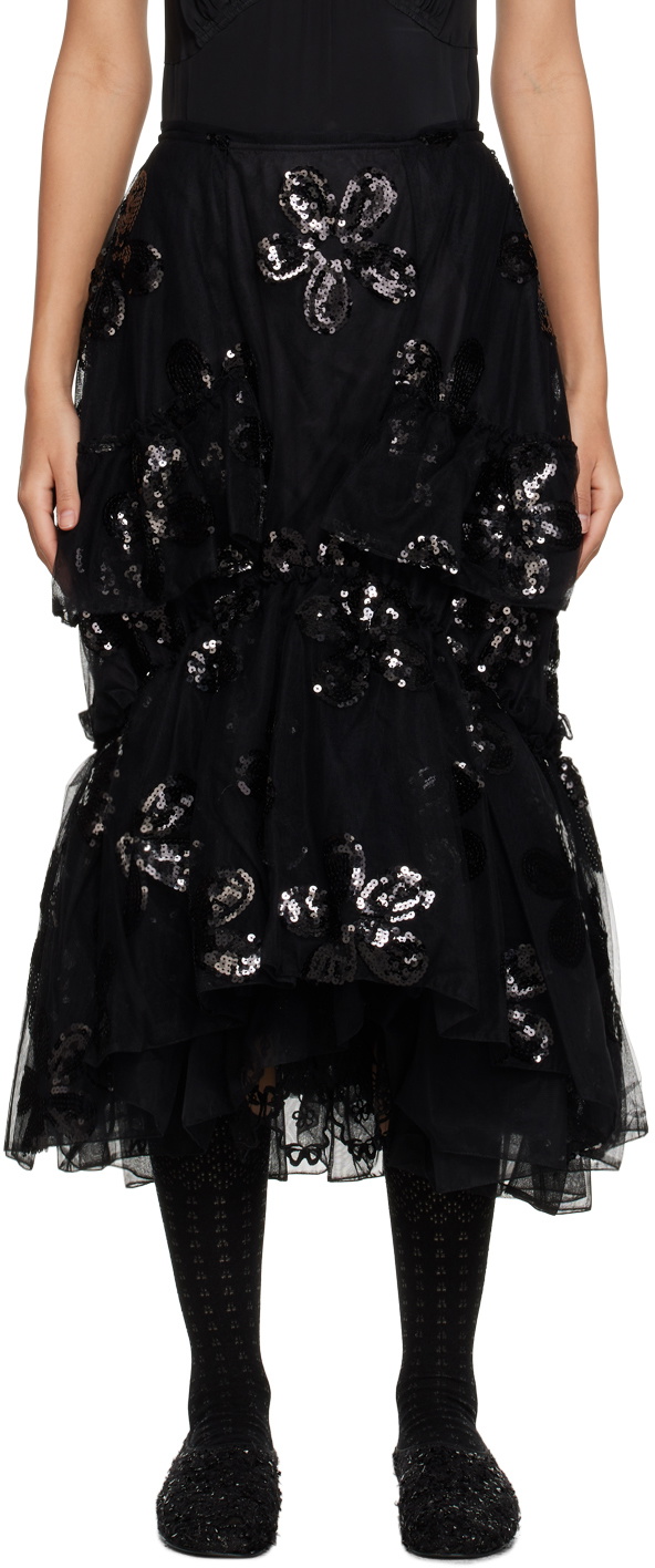 Simone Rocha Black Sequinned Midi Skirt Simone Rocha