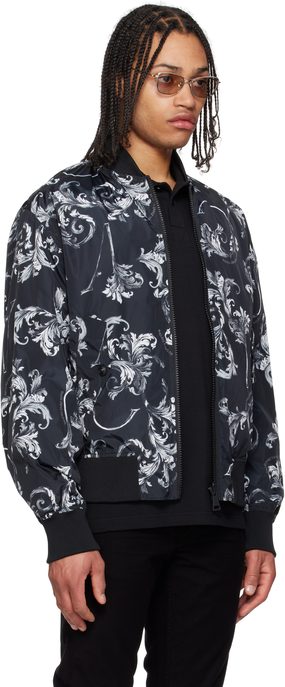 Versace Jeans Couture Black Barocco Reversible Bomber Jacket Versace