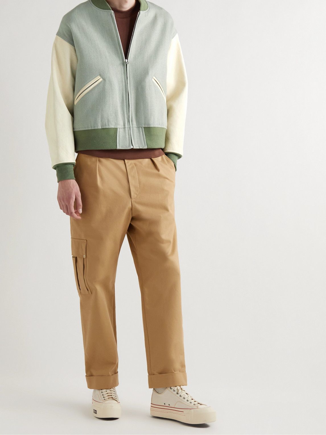 Visvim - Wool and Linen-Blend and Leather Bomber Jacket - Green Visvim