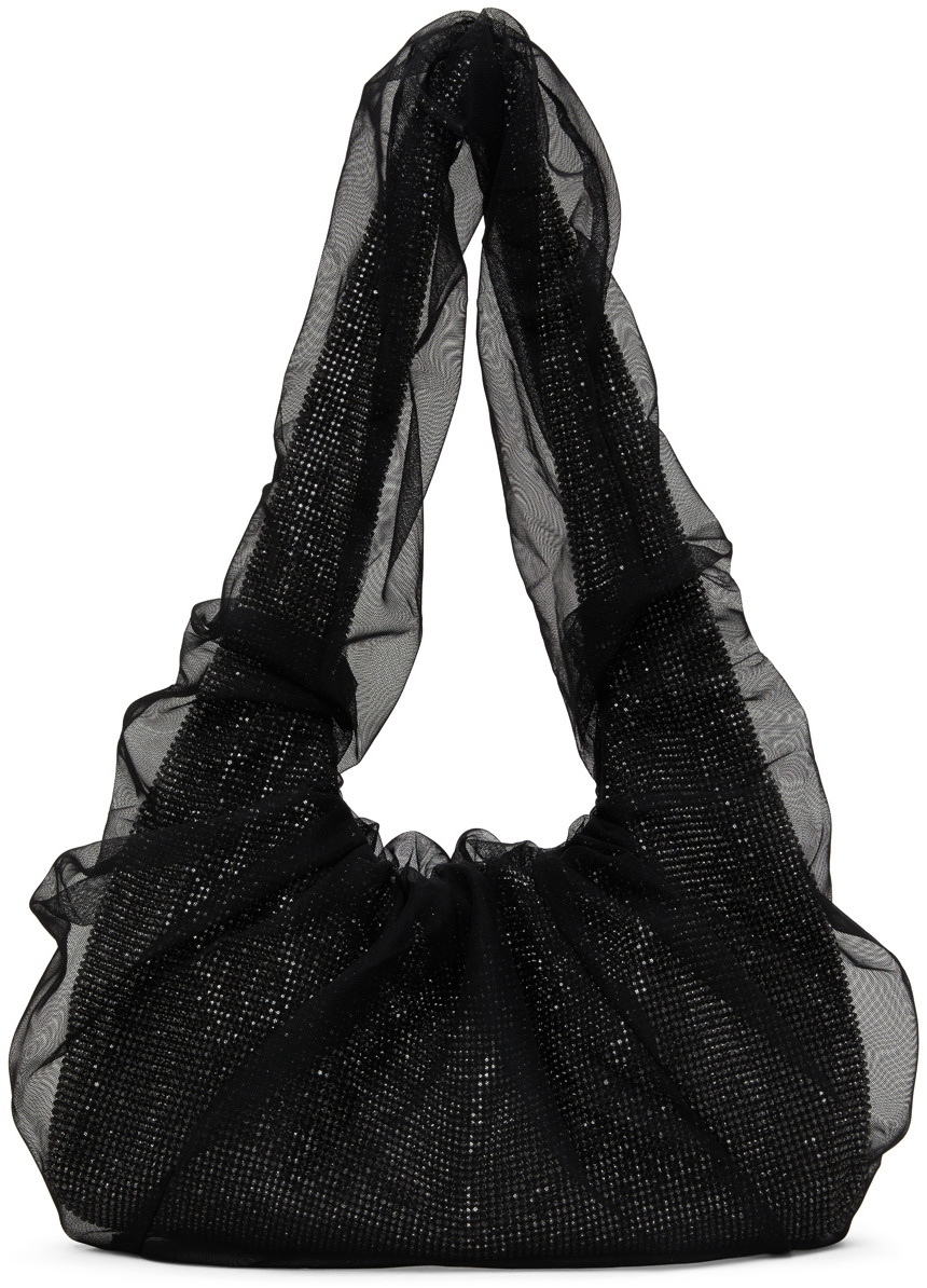 KARA Black Tulle Crystal Mesh Bag Kara