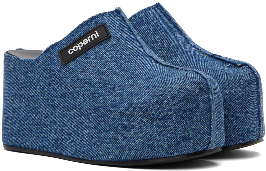 Coperni Blue Denim Branded Wedge Clogs Coperni