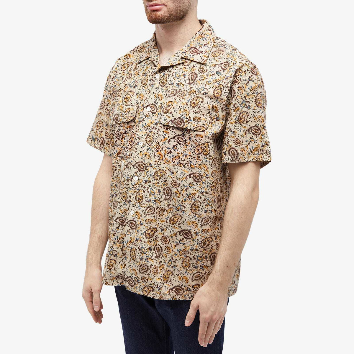 Beams Plus Men's Block Print Vacation Shirt in Beige Beams Plus