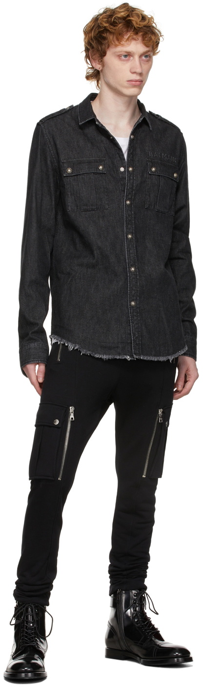 Balmain Black Denim Embossed Logo Shirt Balmain