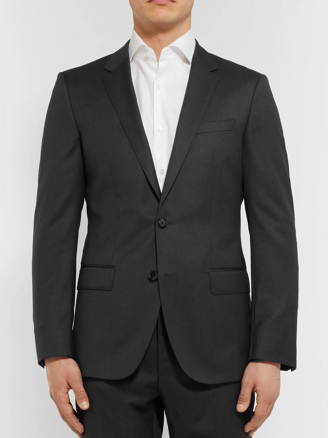 HUGO BOSS - Grey Hayes Slim-Fit Super 120s Virgin Wool Suit Jacket ...