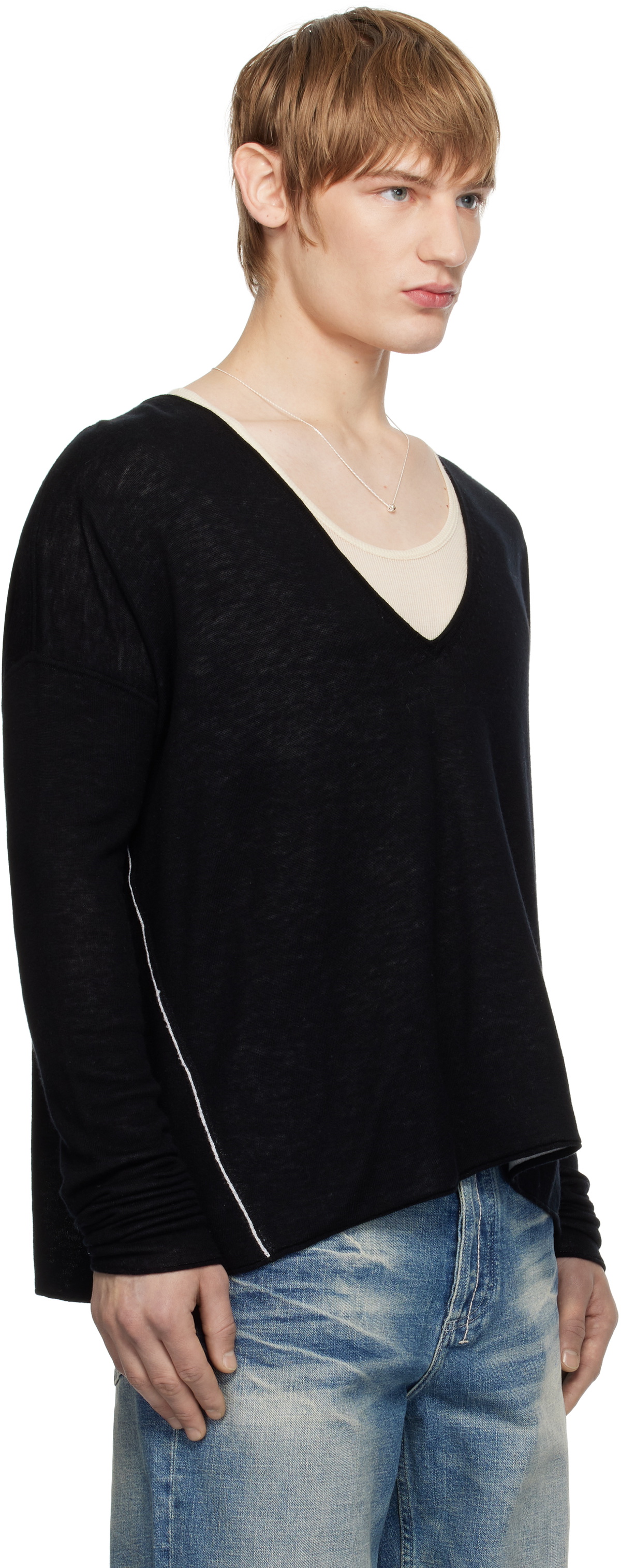 Fax Copy Express Black Double-Sided V Neckline Reversible Sweater Fax ...