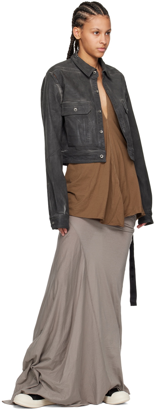 Rick Owens DRKSHDW Gray Cape Sleeve Cropped Denim Jacket Rick Owens Drkshdw