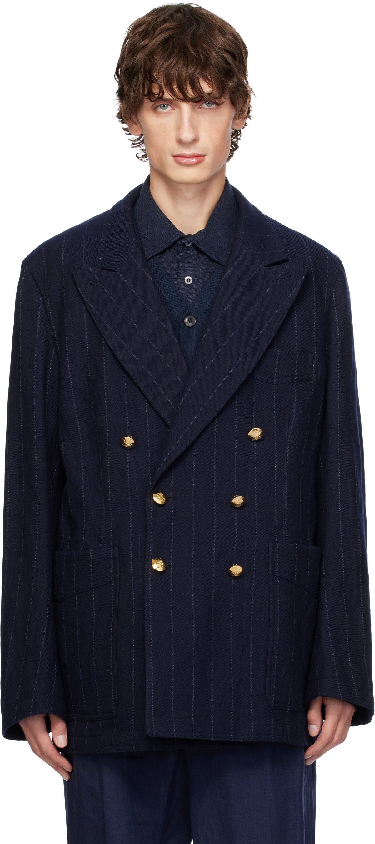 Drake's Navy Mk. III Pin Stripe Blazer Drake's