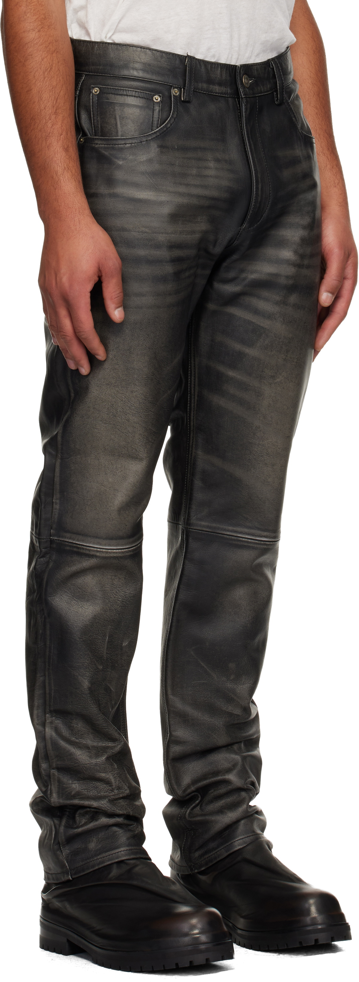 424 Black Fivepocket Leather Pants 424