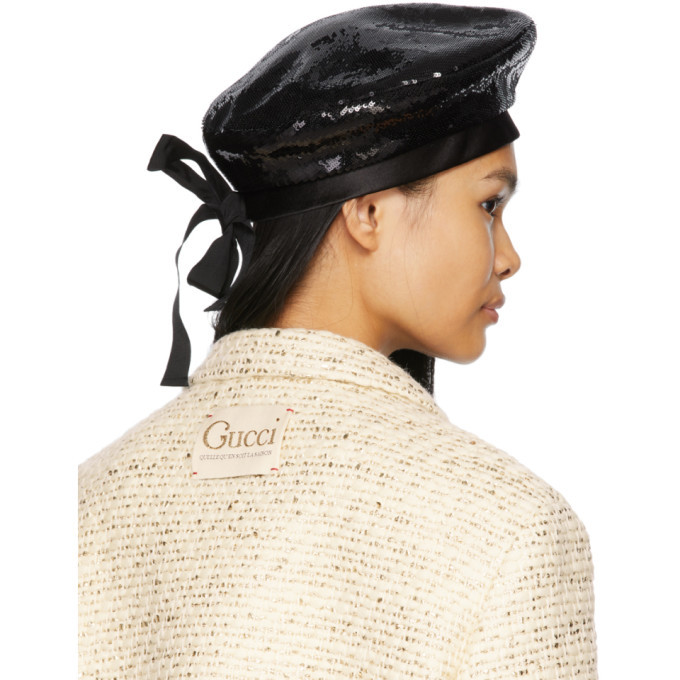 Gucci Black Sequin Glitter Beret Gucci