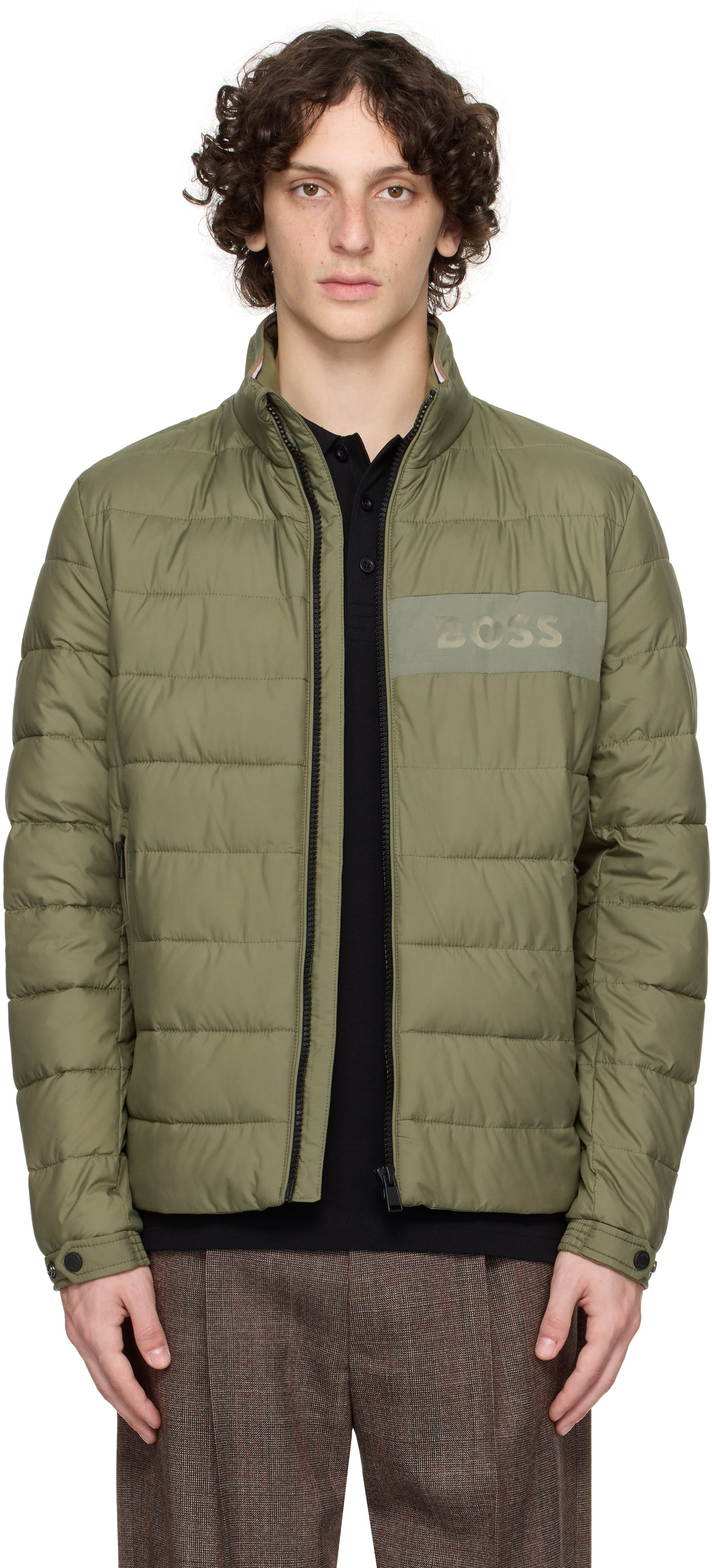 BOSS Khaki Water-Repellent Regular-Fit Logo Puffer Jacket BOSS