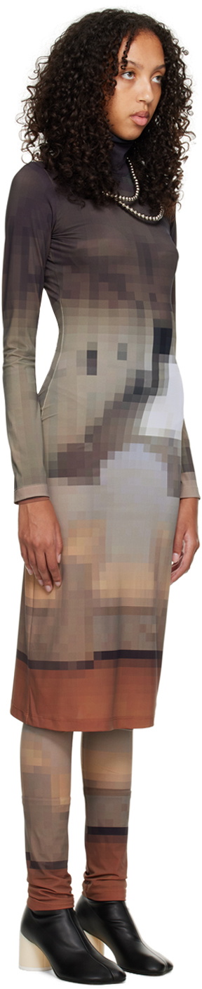 MM6 Maison Margiela Brown Pixel Print Midi Dress MM6 Maison Margiela