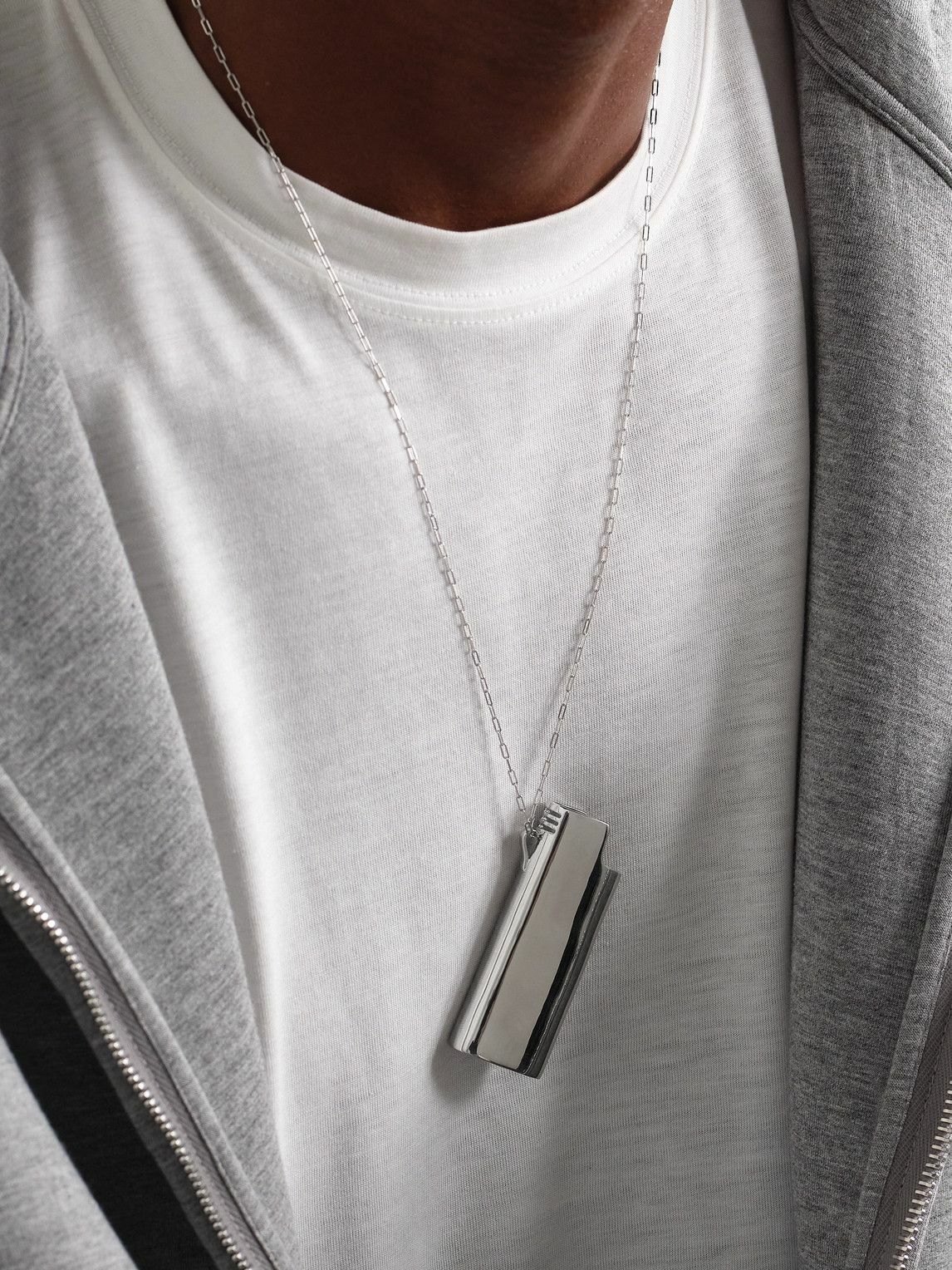 Mateo - Lighter Holder Logo-Cutout Rhodium-Plated Pendant Necklace Mateo