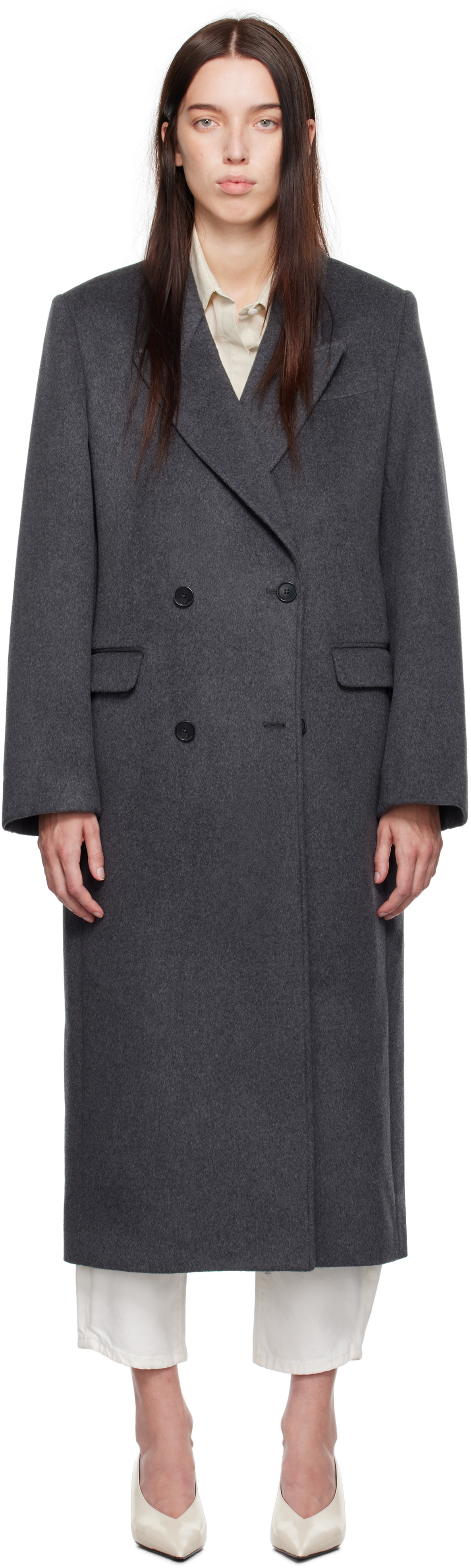 Calvin Klein Gray Halo Brushed Wool Double-Breasted Coat Calvin Klein